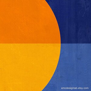 Geometric Minimalist Sun Yellow Orange Blue, Abstract Sunrise Landscape ...