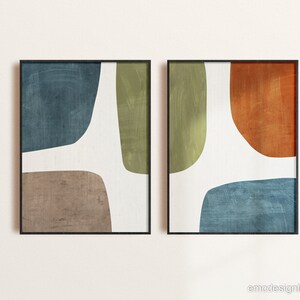 Abstract Minimalist Art Print Set, Rust Green Beige Blue High Quality ...