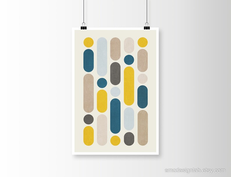 Mid-century Modern Print Modern Wall Art Navy Beige Yellow - Etsy