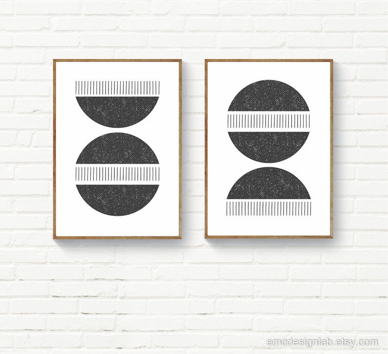 Geometric Digital Block Print Black White Half Moon Half - Etsy