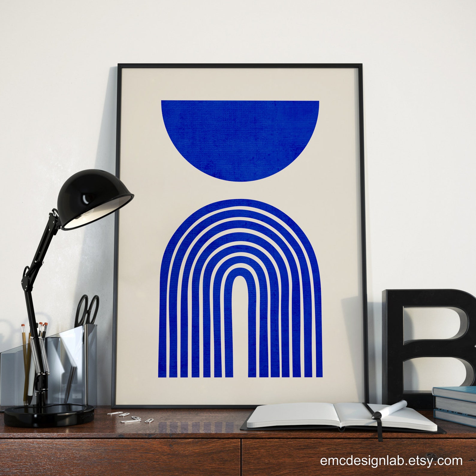 Blue Wall Art Minimalist Arches & Semicircle Print Electric | Etsy