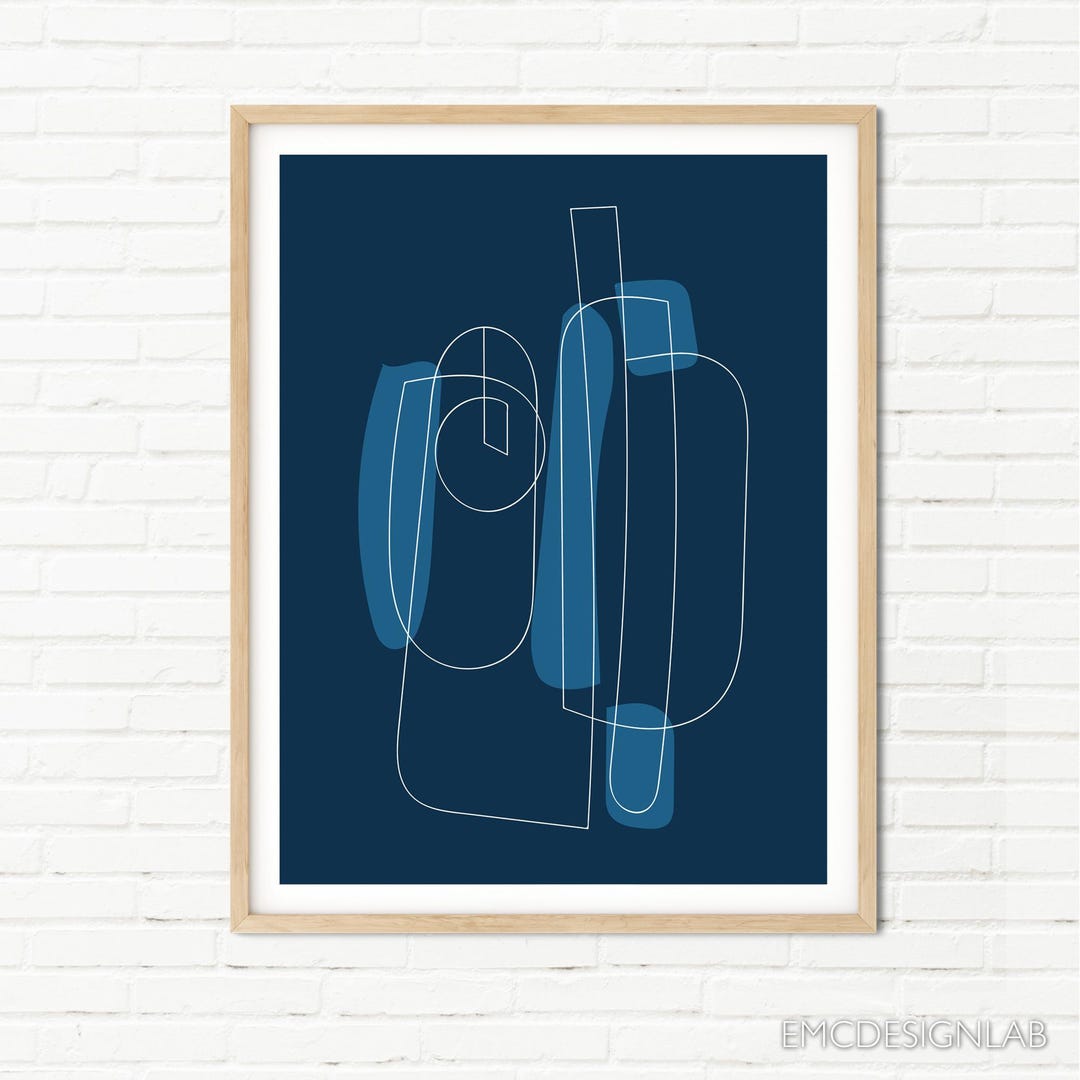 Minimalist Line Art, Navy Blue Wall Art Decor, Original Art, Digital ...