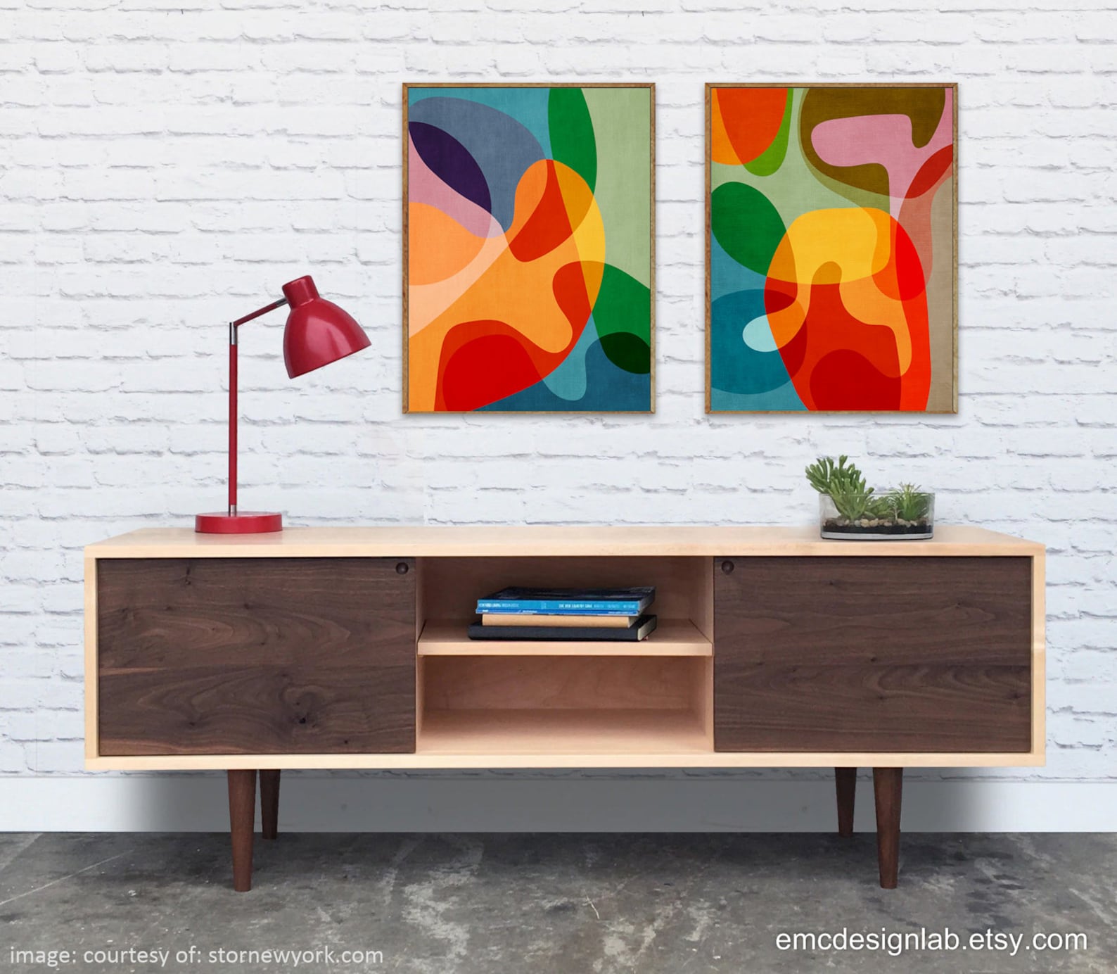 Set of 2 Colorful Modern Art Set of 2 Mid-century Abstract - Etsy