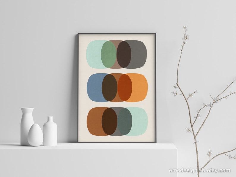 Mid Century Modern Circle Art Colorful Minimalist Wall Art | Etsy