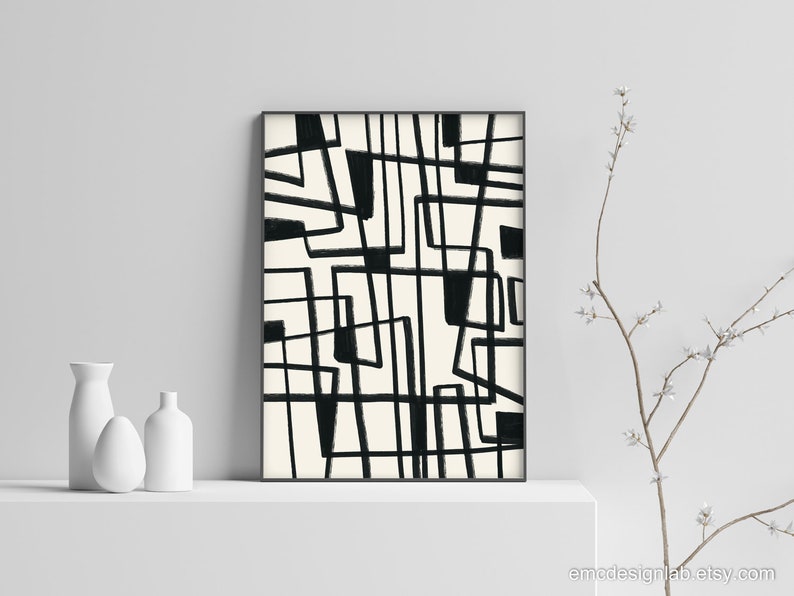 Black & White Line Art Minimalist Wall Art Abstract Lines - Etsy