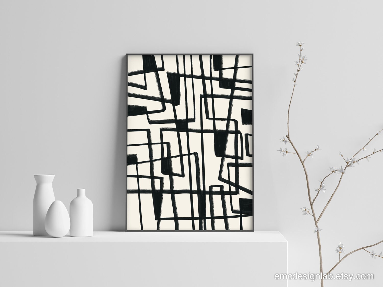 Black & White Line Art Minimalist Wall Art Abstract Lines | Etsy