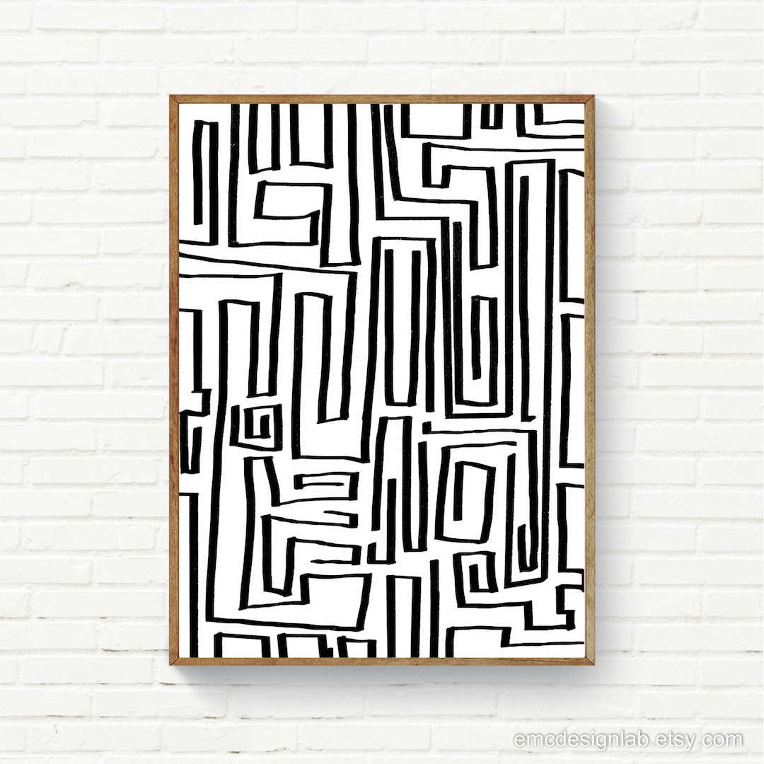 Abstract B&W Line Wall Art, Contemporary Abstract Line Art Print, 24x36 ...