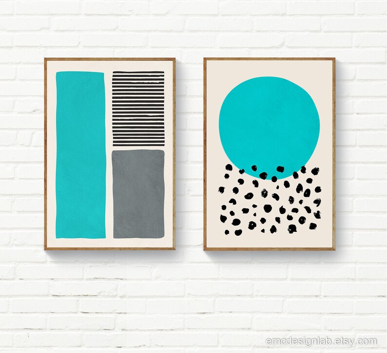 Turquoise & Grey Print Black Horizontal Lines Wall Art - Etsy