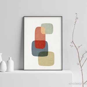 Mid-century Modern Print, Available in Large Size Wall Art, Beige Navy ...