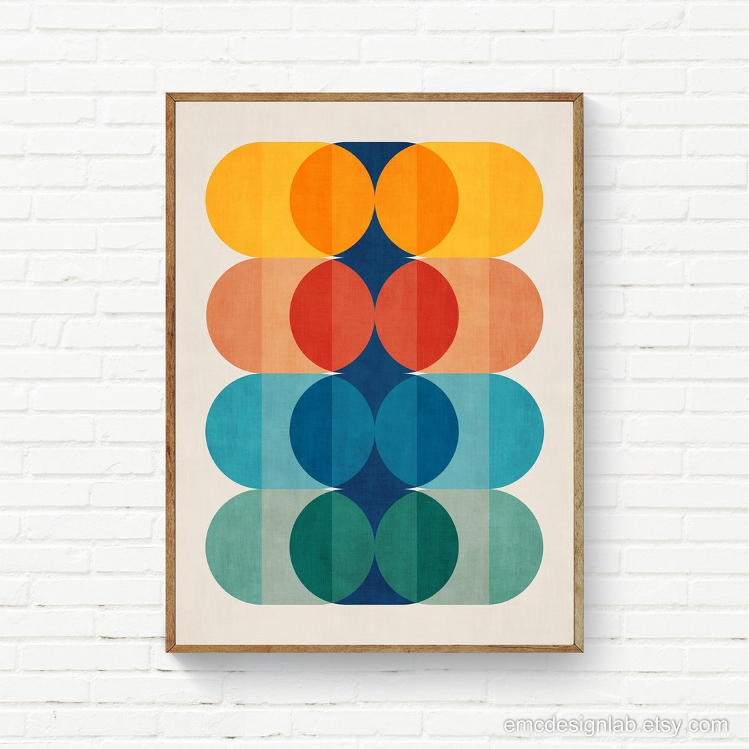 Mid-century Modern Geometric Colorful Print MCM Artwork Yellow Red Blue ...