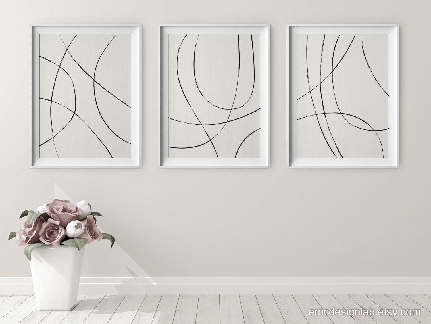 Minimalist Line Art Wall Art Set of 3, Black & White Minimal Print Set ...