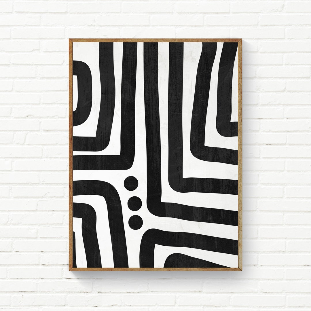 Black & White Bold Lines Wall Art, Modern Wall Art, Contemporary ...