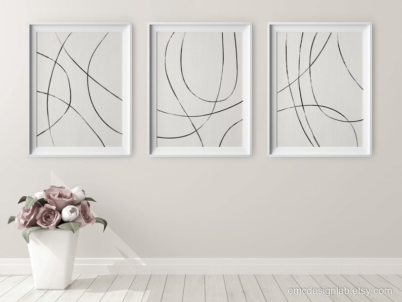 Minimalist Line Art Wall Art Set of 3 Black & White Minimal - Etsy
