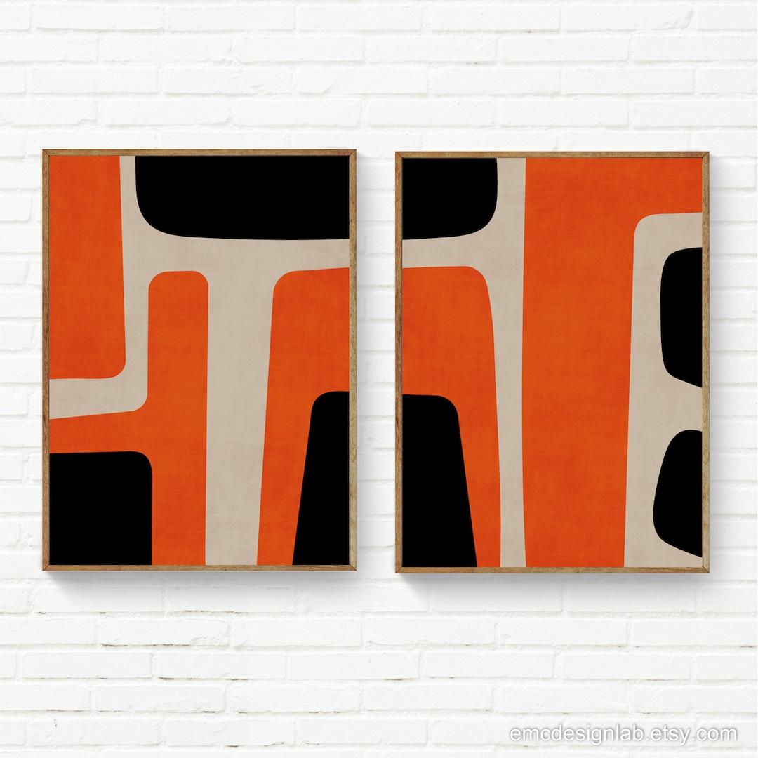 Orange Black Beige Bold Wall Art Set / Modern Orange Black Artwork ...