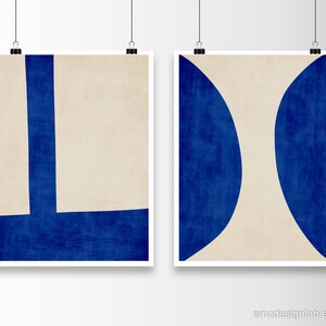 Deep Blue Neon Linen Texture Wall Art / Minimalist Blue Beige Artwork ...