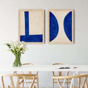 Deep Blue Neon Linen Texture Wall Art / Minimalist Blue Beige Artwork ...