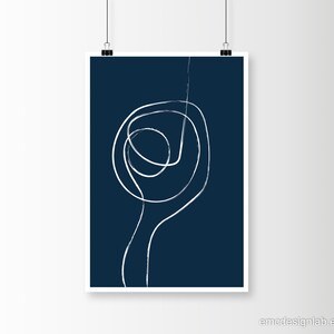 Minimalist Navy Blue Line Art Line Art Print Living Room - Etsy