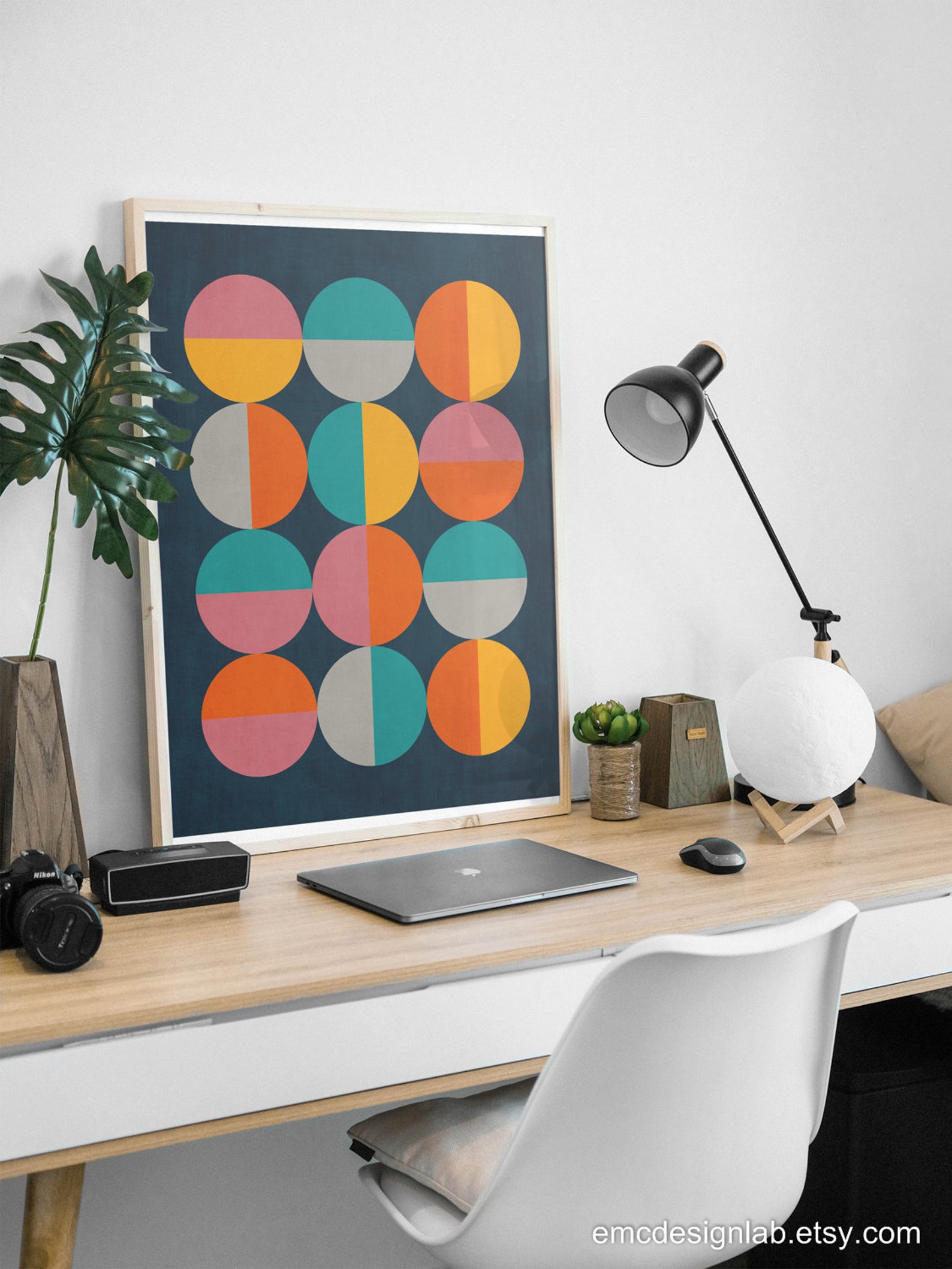 Mid-century Modern Circle Wall Art Orange Yellow Teal Gray - Etsy