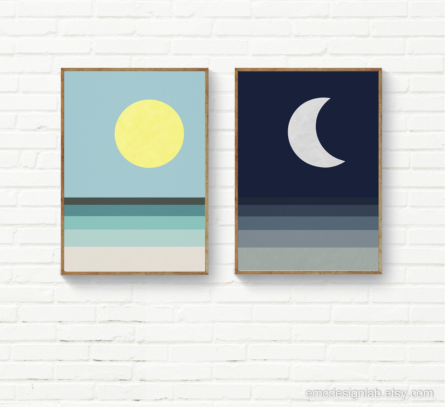 Abstract Sea Moon Night Landscape, Geometric Abstract Marine Prints ...