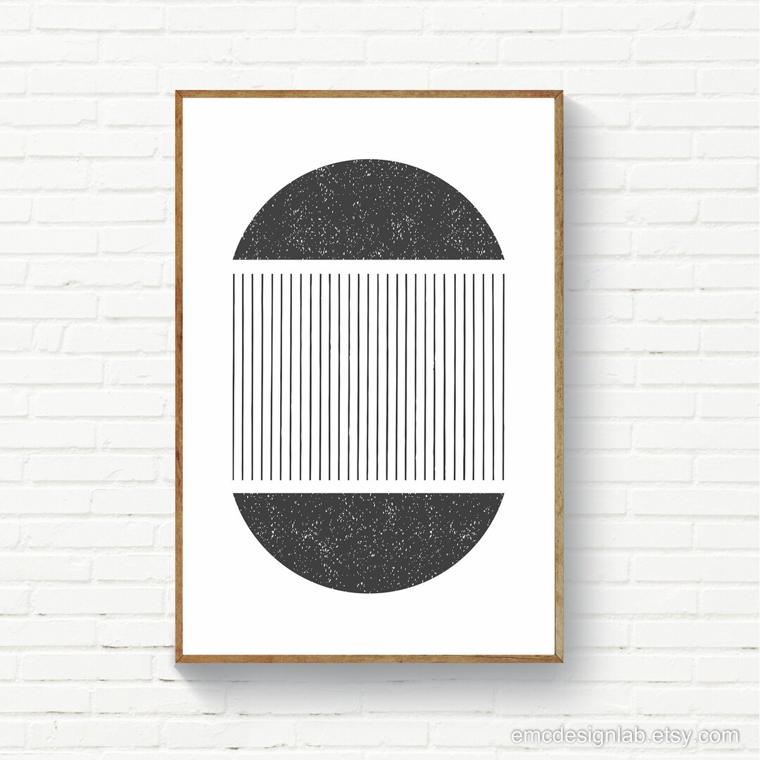 Minimalist Digital Woodblock Print, Black & White Print, Geometric ...