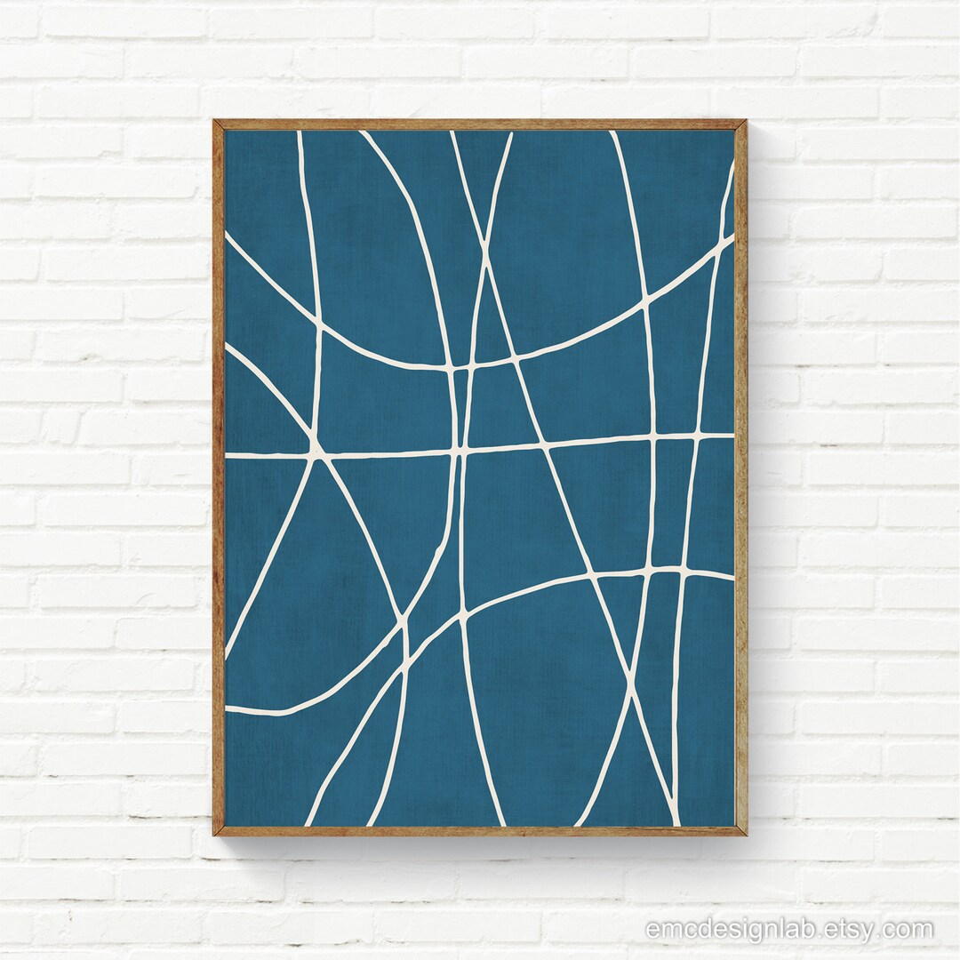 Navy Blue & White Line Art, Minimalist Large Wall Art, Simple Lines ...
