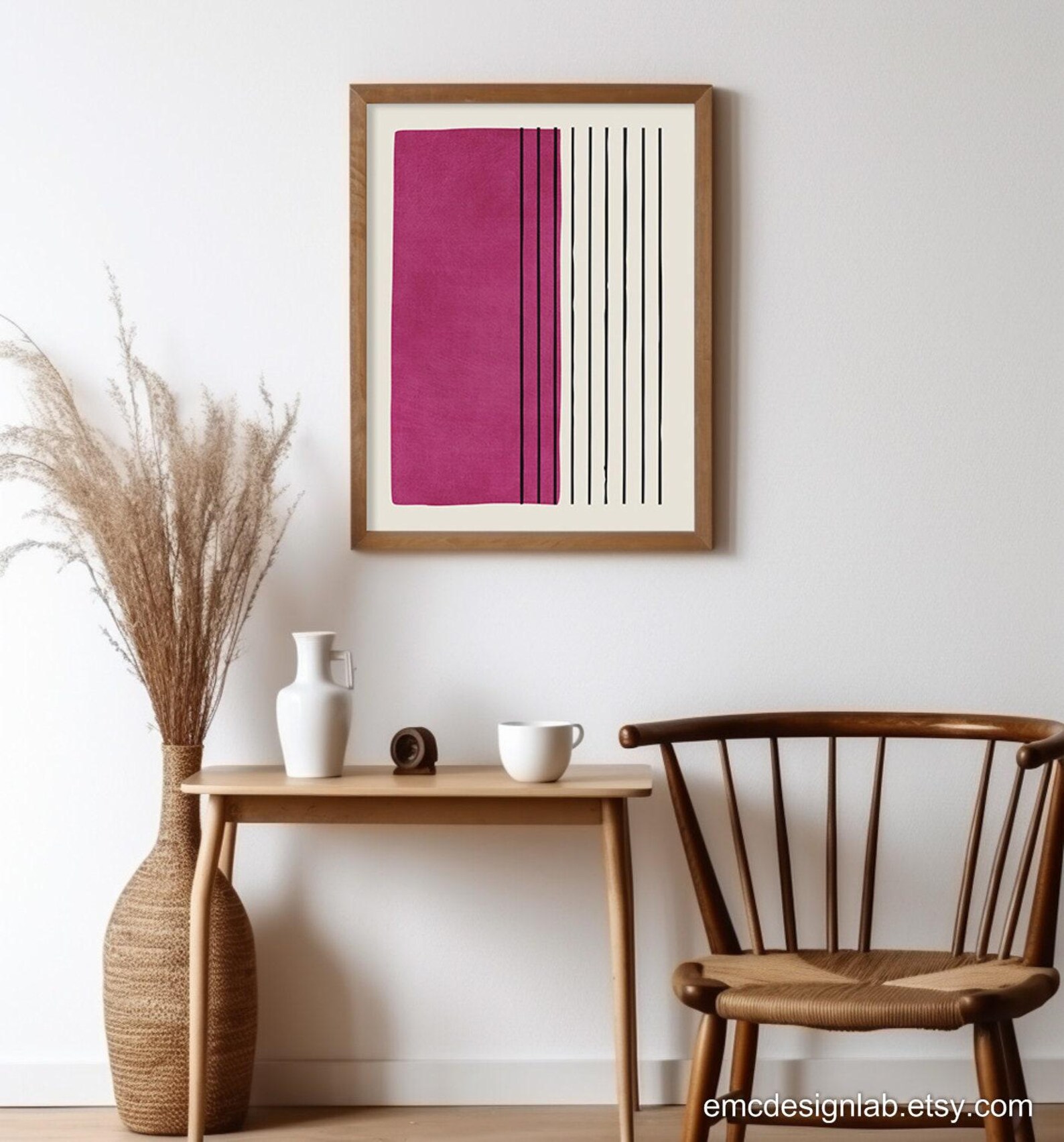 Minimalist Berry Color Artwork Modern Print Thin Black Lines Color ...