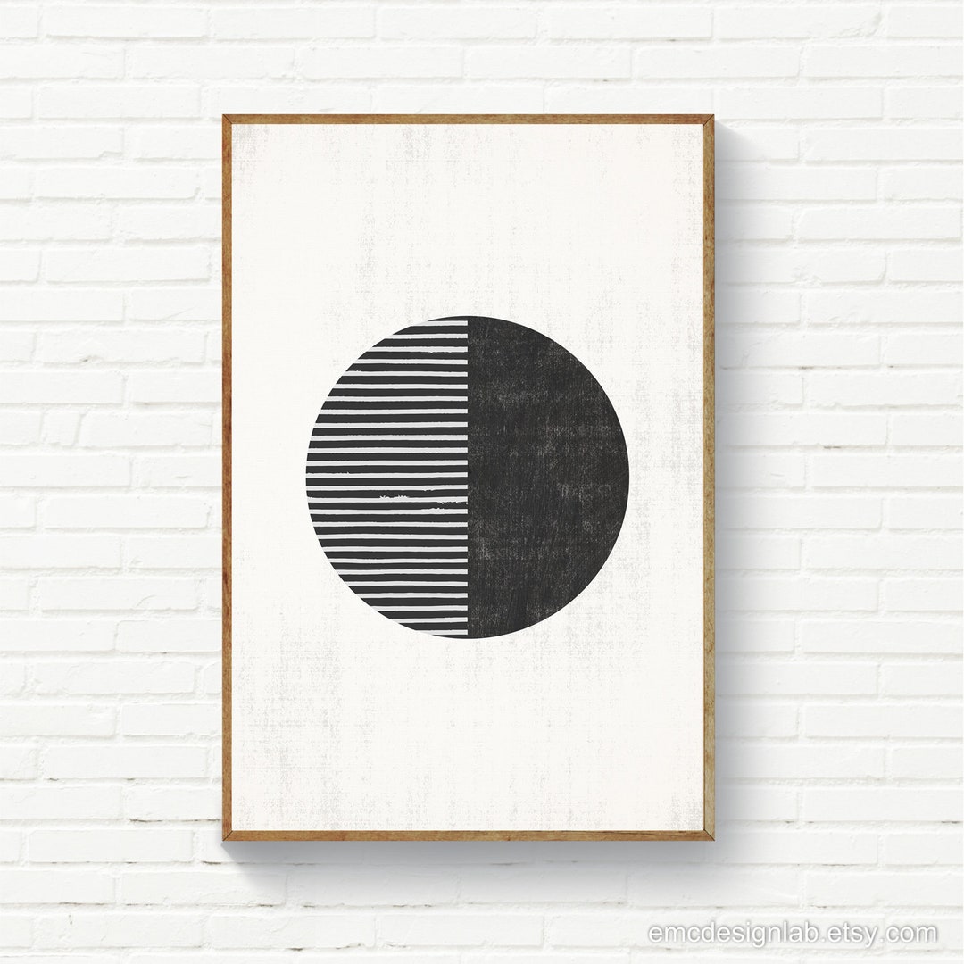 Abstract Minimalist Circle Art, Black and White Circle Print ...
