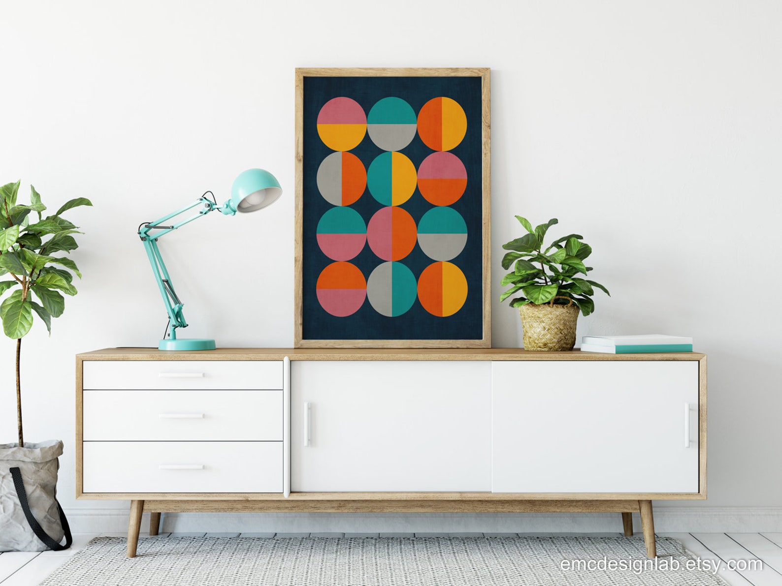 Mid-century Modern Circle Wall Art Orange Yellow Teal Gray - Etsy
