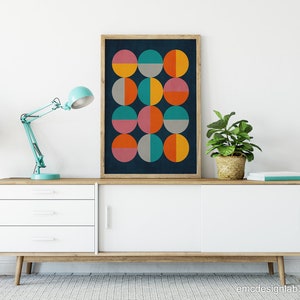 Mid-century Modern Circle Wall Art, Orange Yellow Teal Gray Wall Art ...