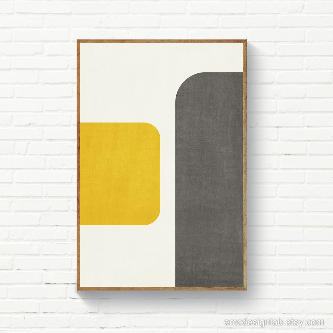 Original Abstract Print in Gray & Mustard Color, Modern Artwork for ...