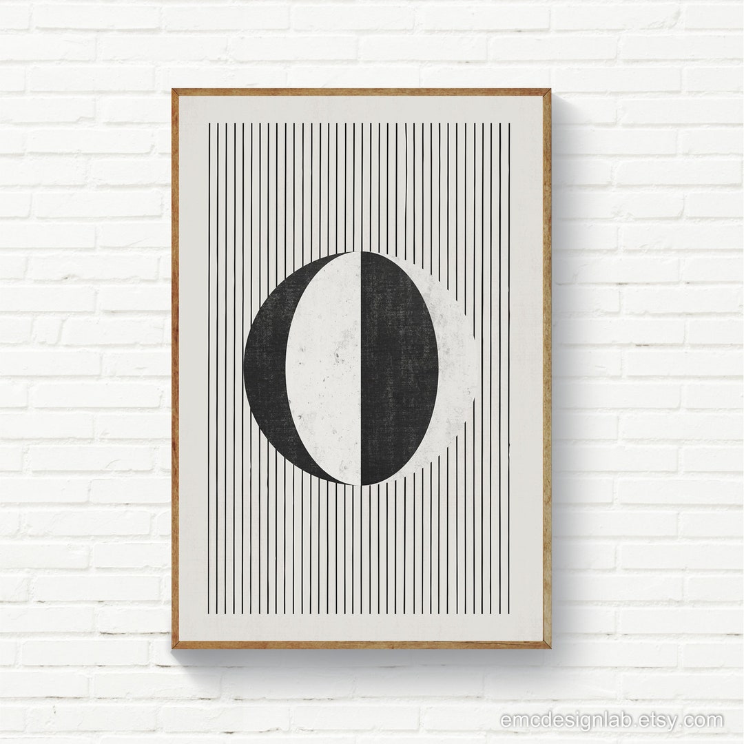 Minimalist Black & White Print, Monochrome Digital Woodblock Wall Art ...