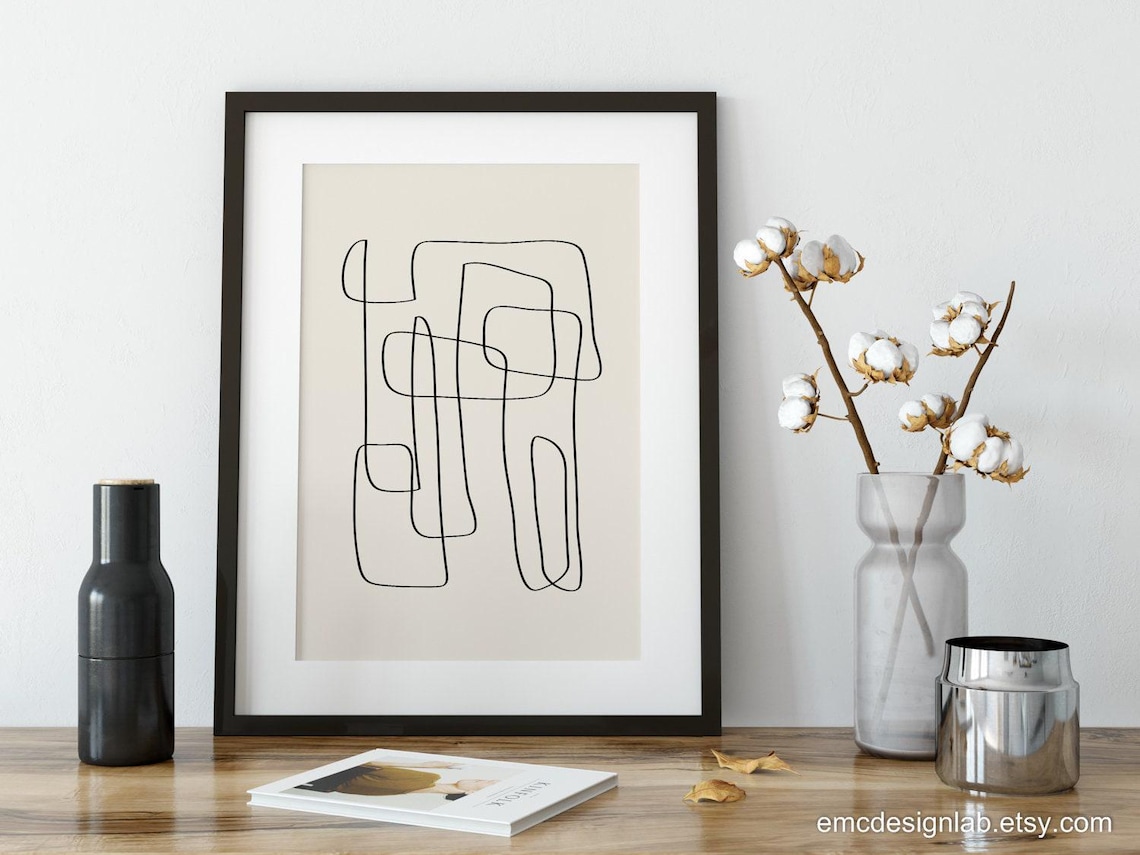 Minimalist Line Art, Modern Wall Art, Black & White Print, Beige and ...