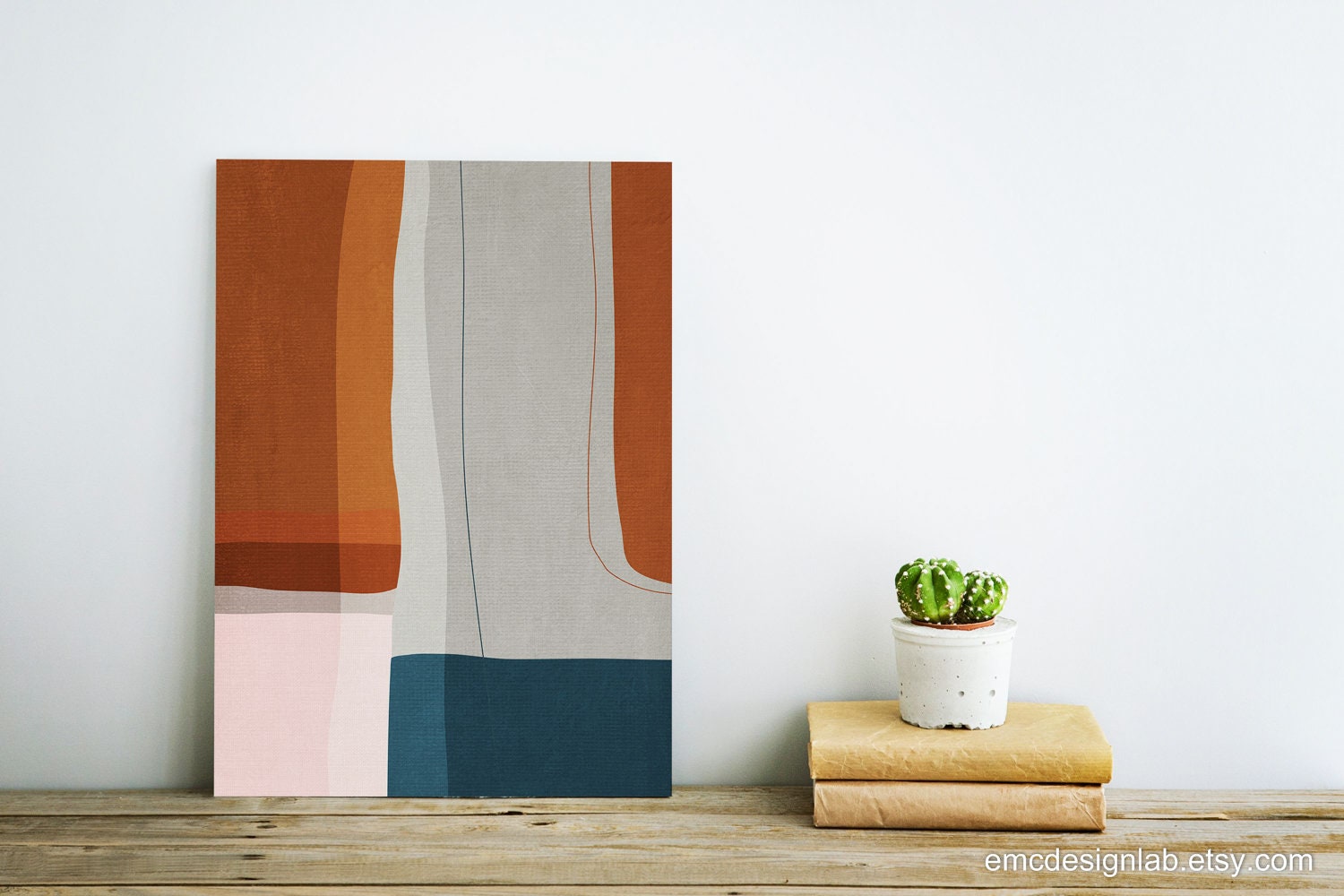 Abstract Wall Art in Burnt Orange Pink Navy & Beige Colors, Living Room ...