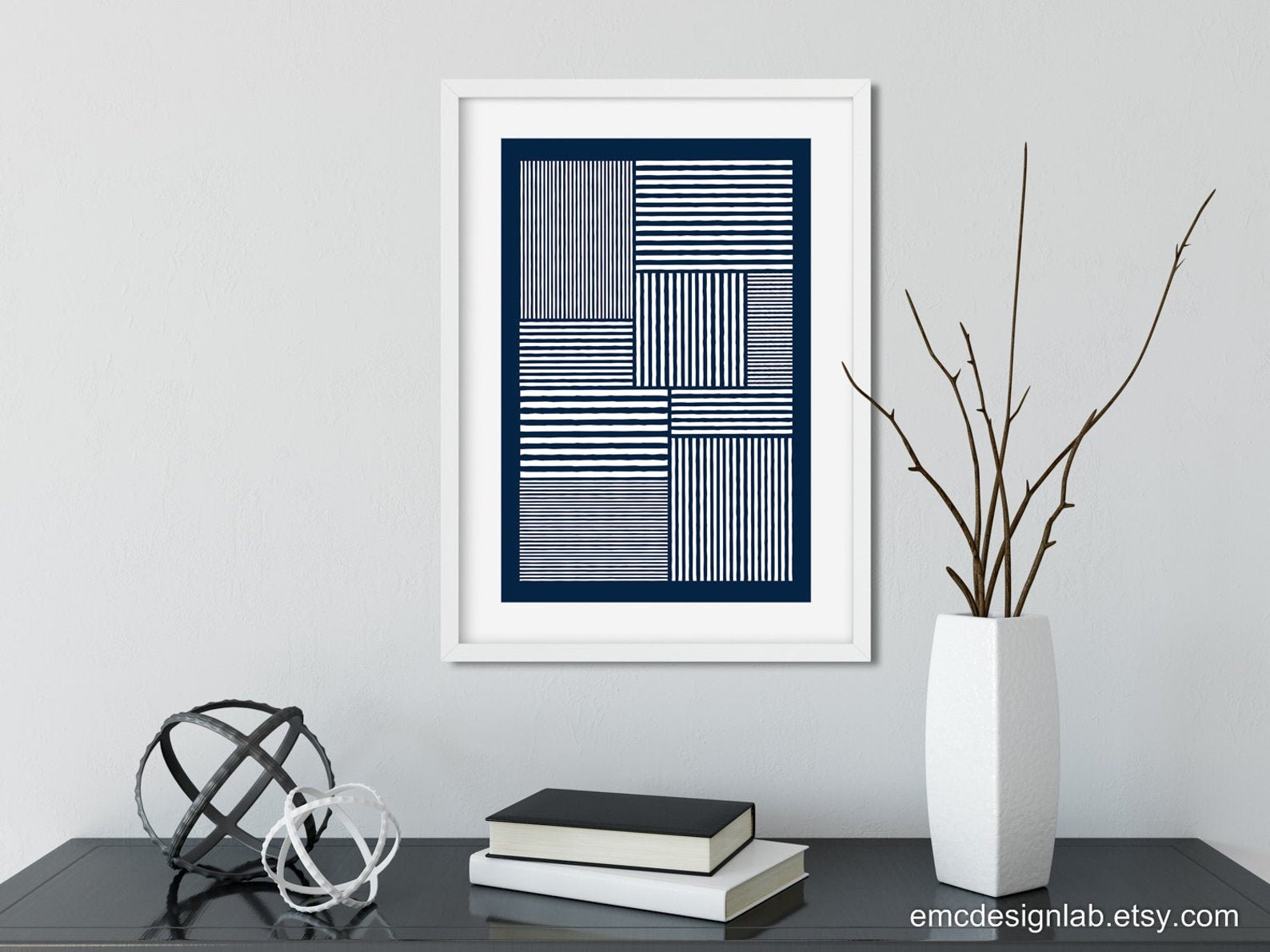 Navy Blue Lines Wall Art White Lines Navy Background | Etsy