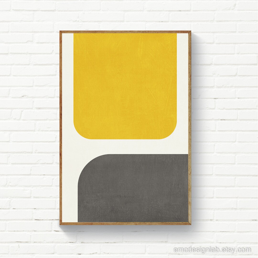 Mid-century Modern Minimalist Print, Mustard Wall Art, Gray Wall Art ...