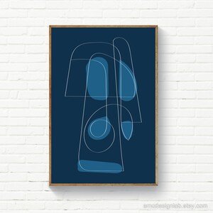Navy Blue Minimalist Line Art, Blue & White Minimalist Print, Navy Wall ...