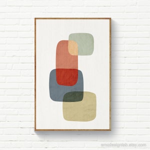 Mid Century Modern Set of 3 Wall Art, Abstract Shapes Beige Navy Rust ...