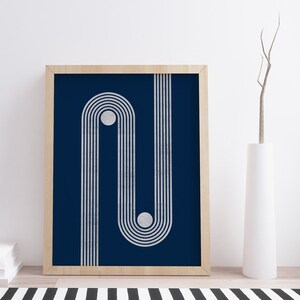 Minimalist Navy Wall Art, Navy & Gray Lines Print, Retro Lines Poster ...