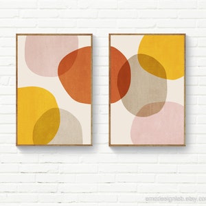 Mustard Beige Circles Wall Art, Yellow Burnt Orange Organic Shapes ...