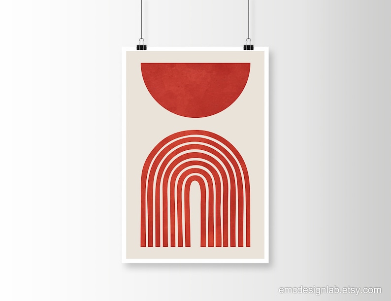 Abstract Modern Print | Red Rainbow Art | Minimalist Boho Print | Red ...