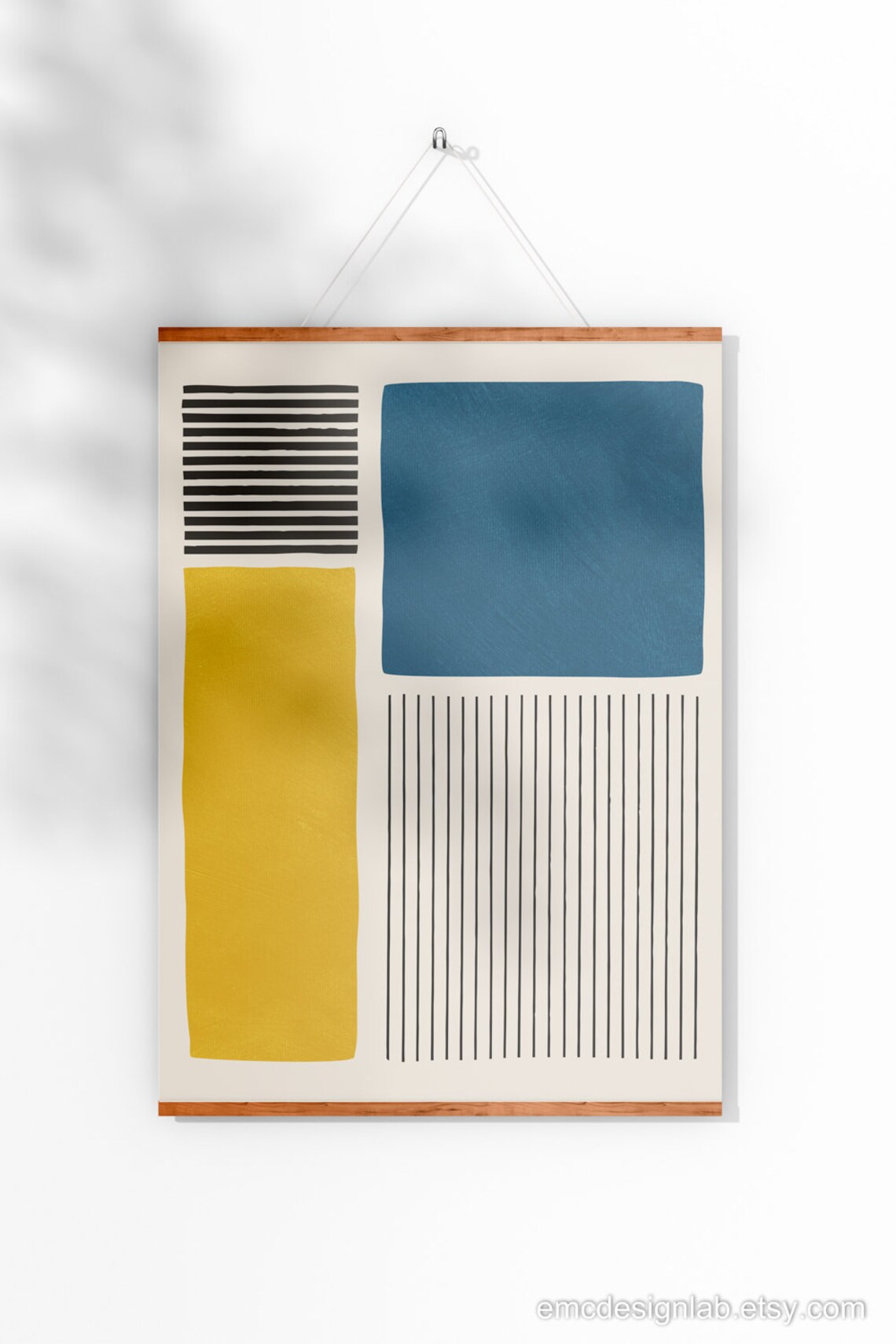 Blue Petrol & Yellow Color Block Wall Art Bold Lines Mustard - Etsy