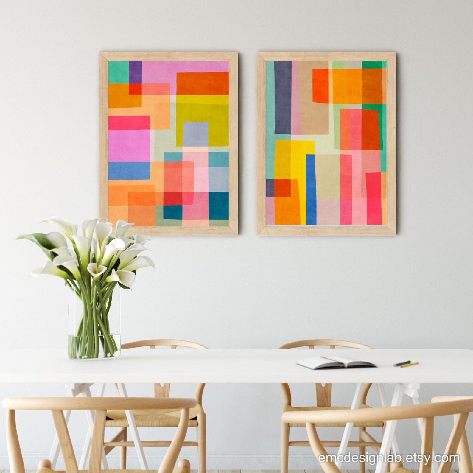 Bright Colorful Fun Print Set 2 Artworks Geometric Abstract Fun Pop ...