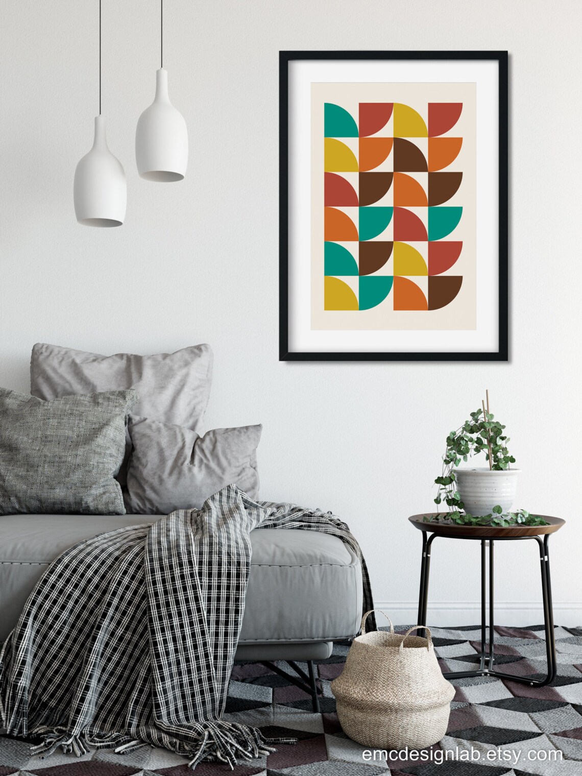 Mid Century Modern Circles Geometric Modern Colorful Artwork | Etsy