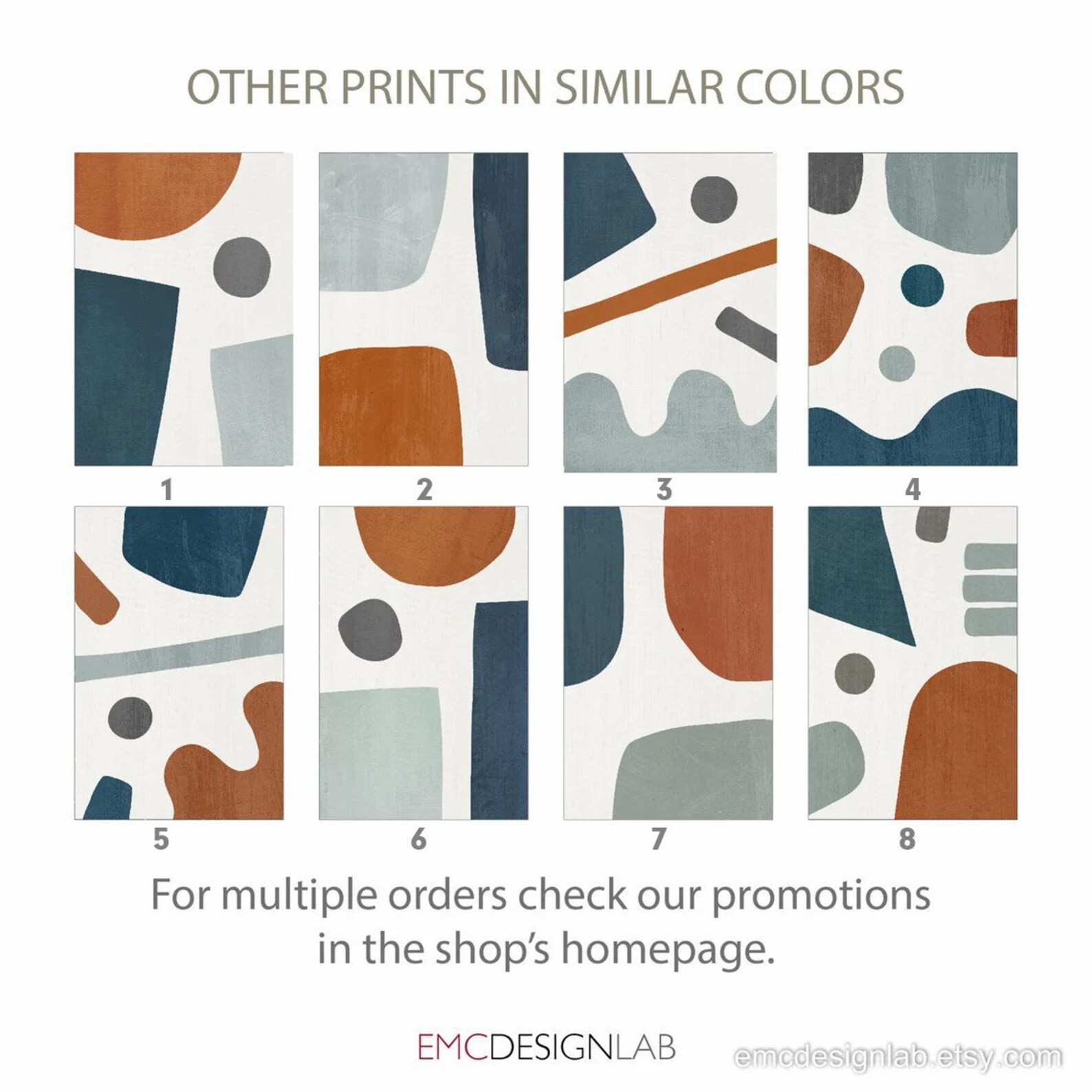 Set of 2 Original Artworks Navy Blue Rust Orange Print Set - Etsy