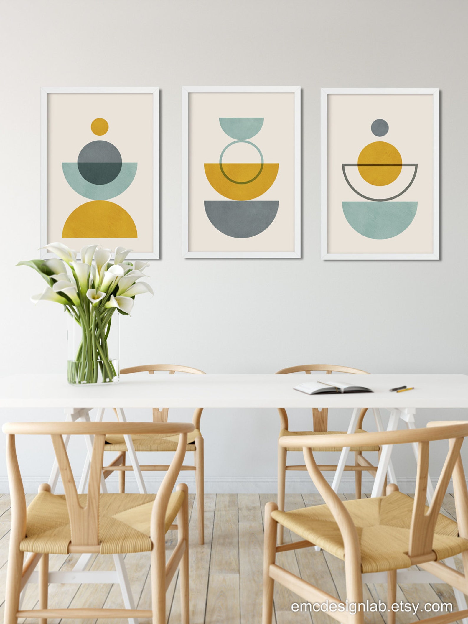 Set of 3 Mustard Wall Art Gray Mustard Print Set Original | Etsy