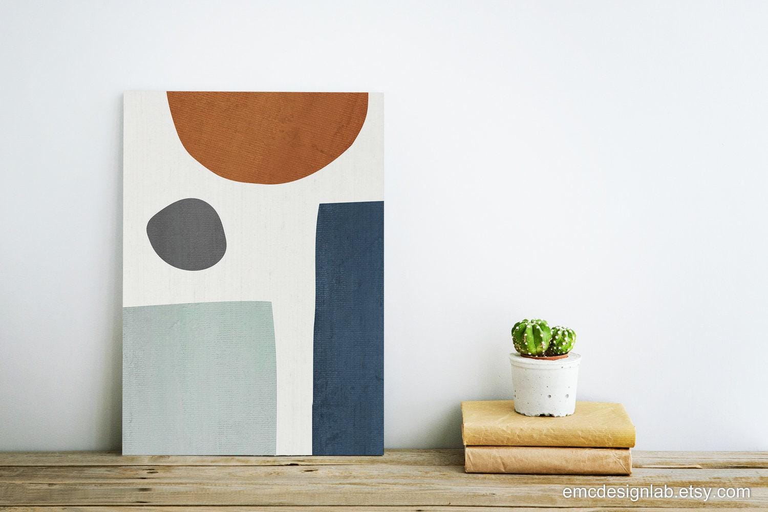 Abstract Wall Art, 24x36 Print, Navy Blue and Rust Orange Wall Art ...
