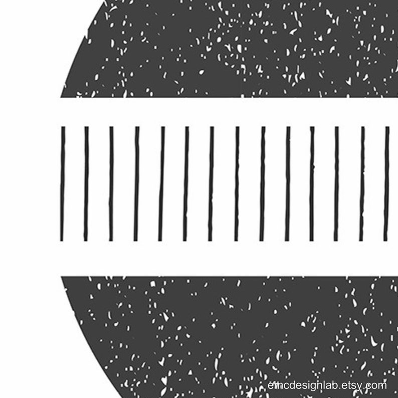Geometric Digital Block Print Black White Half Moon Half - Etsy