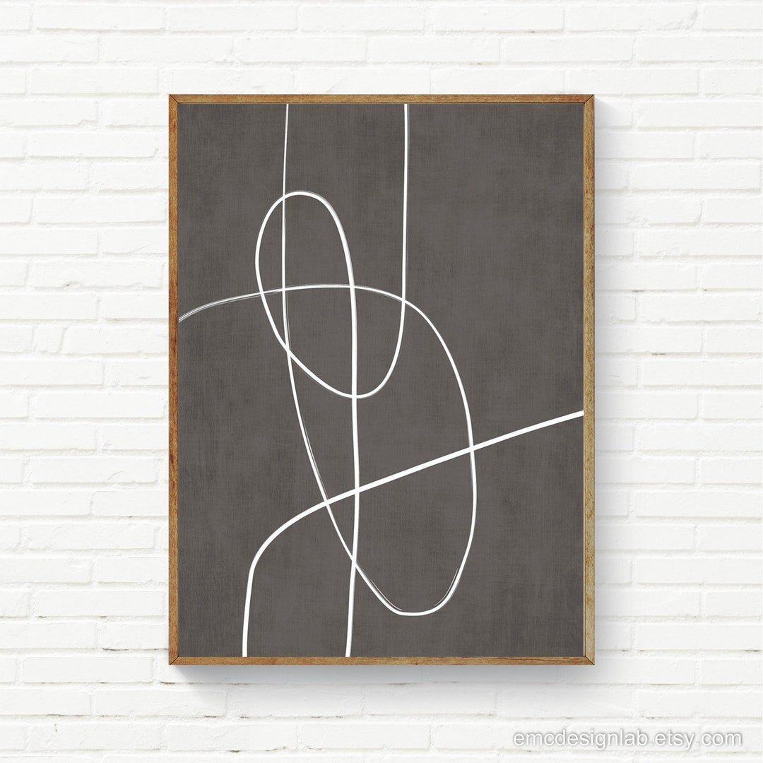 Minimalist Gray White Line Art Print, Gray & White Minimal Wall Art ...