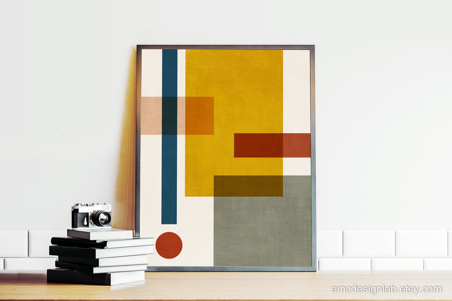 Geometric MCM Wall Art Abstract Geometric Print Mustard Navy - Etsy