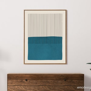 Teal Wall Art Print Vertical Lines Color Block Modern Minimalist Wall ...
